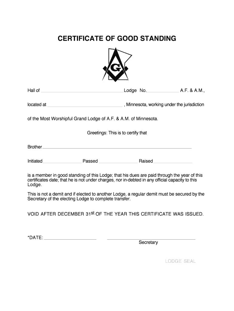 Fillable Online Certificate of Good Standing Fax Email Print - pdfFiller