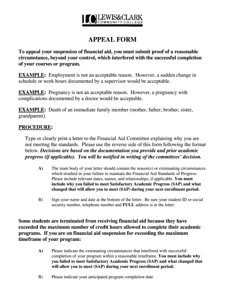 Financial Aid Appeal Form - Fill Online, Printable, Fillable, Blank ...