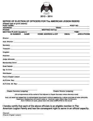 Fillable Online American Legion Riders Officers Report Form (2013-2014 ...