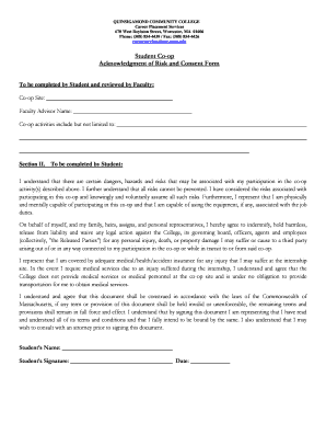 Fillable Online Student Co-op Acknowledgment of Risk and Consent Form ...
