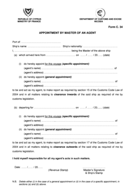 Fillable Online Form C. 34 APPOINTMENT BY MASTER OF AN AGENT Fax Email ...