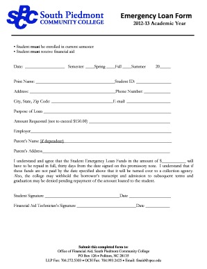 Fillable Online spcc Emergency Loan Form Fax Email Print - pdfFiller