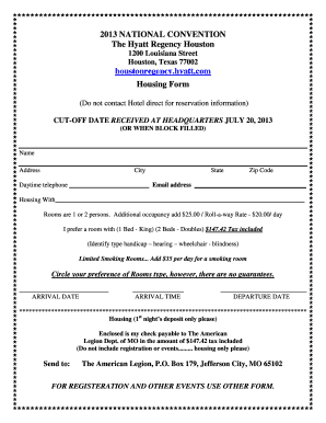 Fillable Online missourilegion National Convention Housing Registration ...