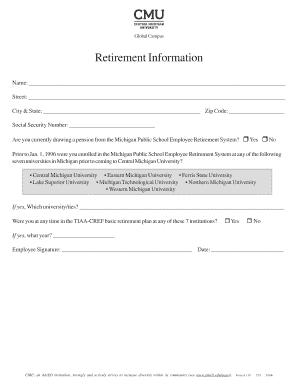 Fillable Online Retirement Information - Central Michigan University ...