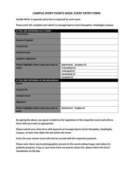 Fillable Online CAMPUS SPORT EVENTS WEEK:EVENT ENTRY FORM Fax Email ...