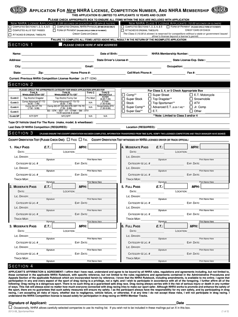Fillable Online APPLICATION FOR NEW NHRA LICENSE Fax Email Print ...