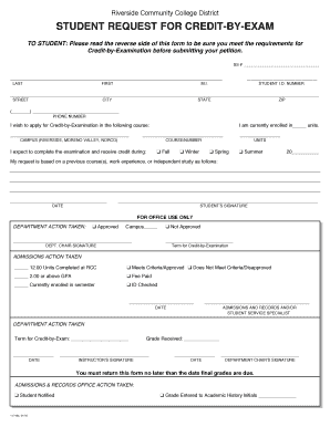 Fillable Online mvc Credit by Exam - Riverside Community College - mvc Fax Email Print - pdfFiller