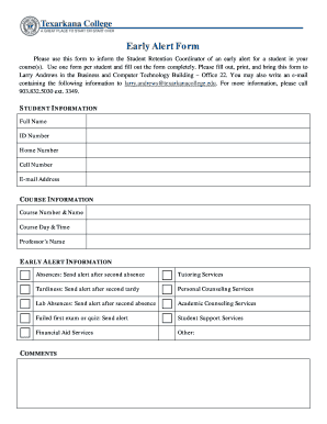 Fillable Online . Early Alert Form Fax Email Print - pdfFiller