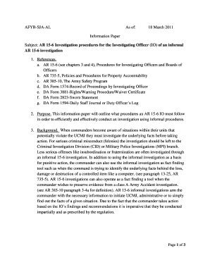 Fillable Online Subject: AR 15-6 Investigation procedures for the ...
