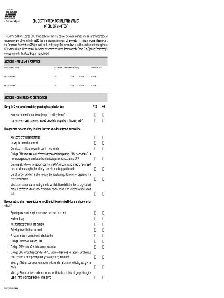 Fillable Online CDL Certification for Military Waiver Fax Email Print ...