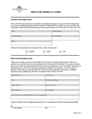 Fillable Online canyons Proctor Approval Form.pdf - College of the Canyons - canyons Fax Email ...