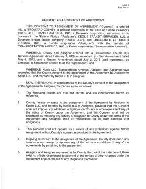 Fillable Online CONSENT TO ASSIGNMENT OF AGREEMENT THIS CONSENT TO ...