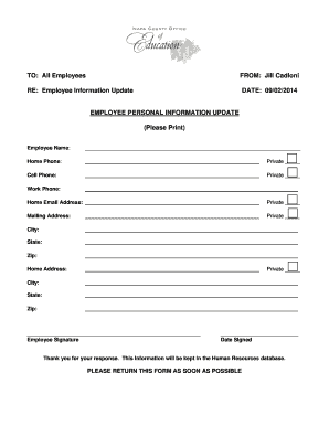 Fillable Online napacoe Employee Information Update DATE: 09/02/2014 ...