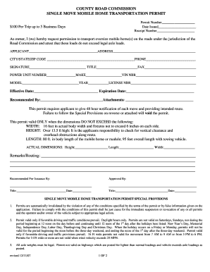 Fillable Online wcroads Uniform Mobile/Modular Home Single Move Permit ...