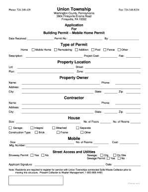 Fillable Online Type of Permit - Union Township Fax Email Print - pdfFiller