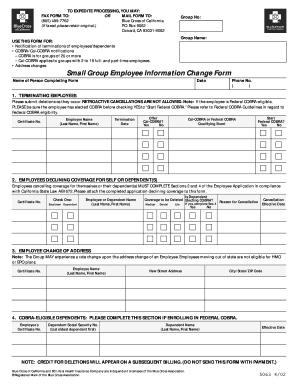 Fillable Online Small Group Employee Information Change Form Fax Email Print - pdfFiller