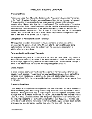 Fillable Online ca4 uscourts TRANSCRIPT & RECORD ON APPEAL Fax Email ...