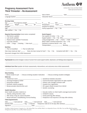 Fillable Online Pregnancy Assessment Form Third Trimester Re ...