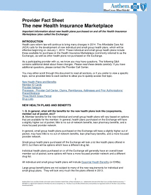 Fillable Online Health Insurance Marketplace Provider Fact Sheet ...