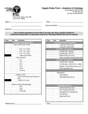Fillable Online Supply Order Form Clinical Lab Fax Email Print - pdfFiller