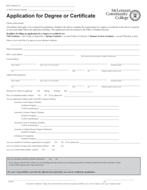 Fillable Online mclennan Graduation Application - McLennan Community ...