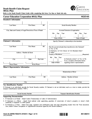 Fillable Online Death Benefit Claim Request 401(k) Plan Career ...