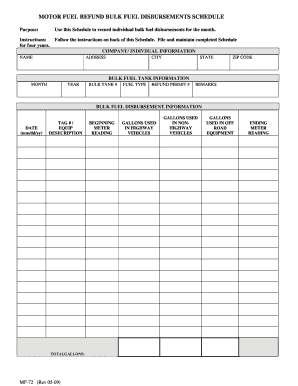 Fillable Online Motor Fuel Refund Bulk Fuel Disbursements. Motor Fuel ...