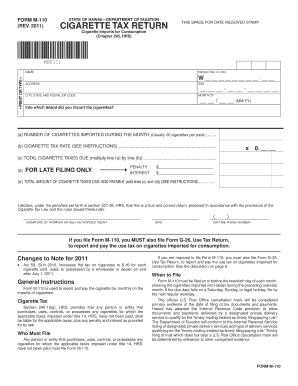 Fillable Online Form M-110, Rev. 2011, Cigarette Tax Return. Forms 2011 ...