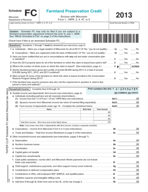Fillable Online 2013 I-025 Wisconsin Schedule FC, Farmland Preservation ...