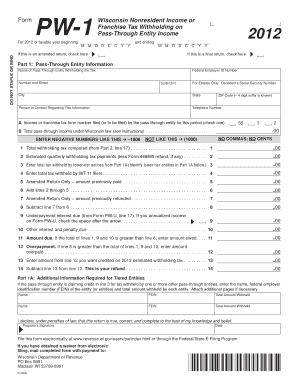 Fillable Online Form PW-1 2012 Pass-Through Entity Income Fax Email ...