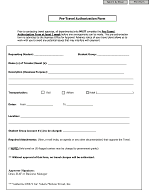 Fillable Online Pre-Travel Authorization Form Fax Email Print - pdfFiller
