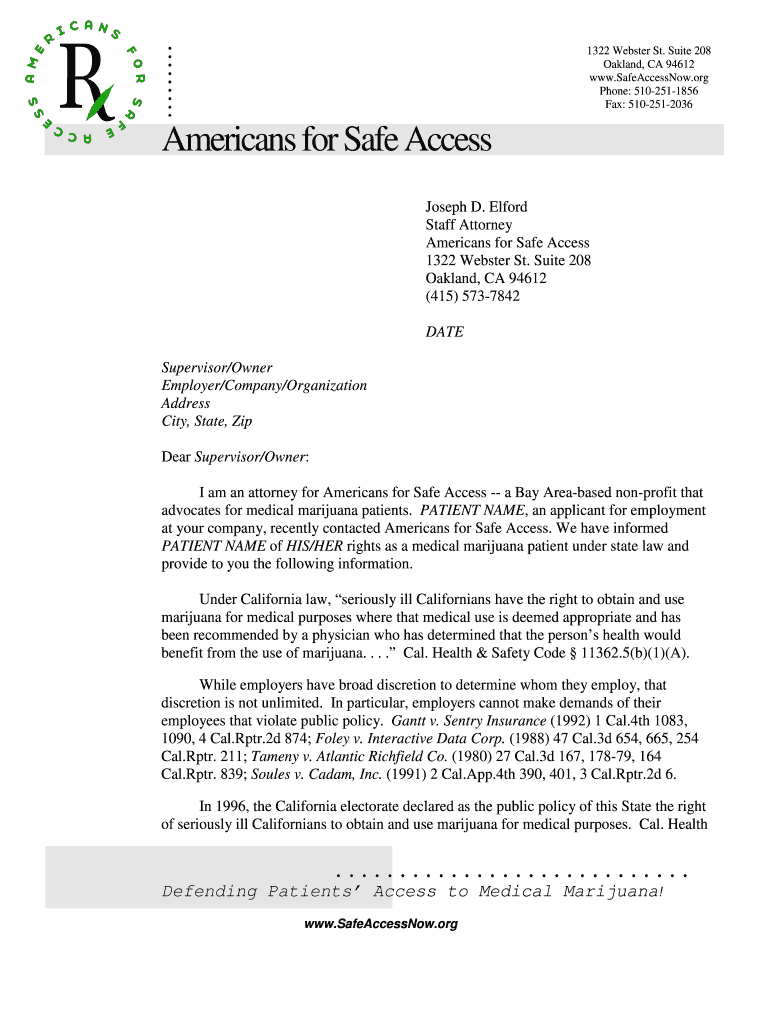 Fillable Online Americans for Safe Access Fax Email Print - pdfFiller