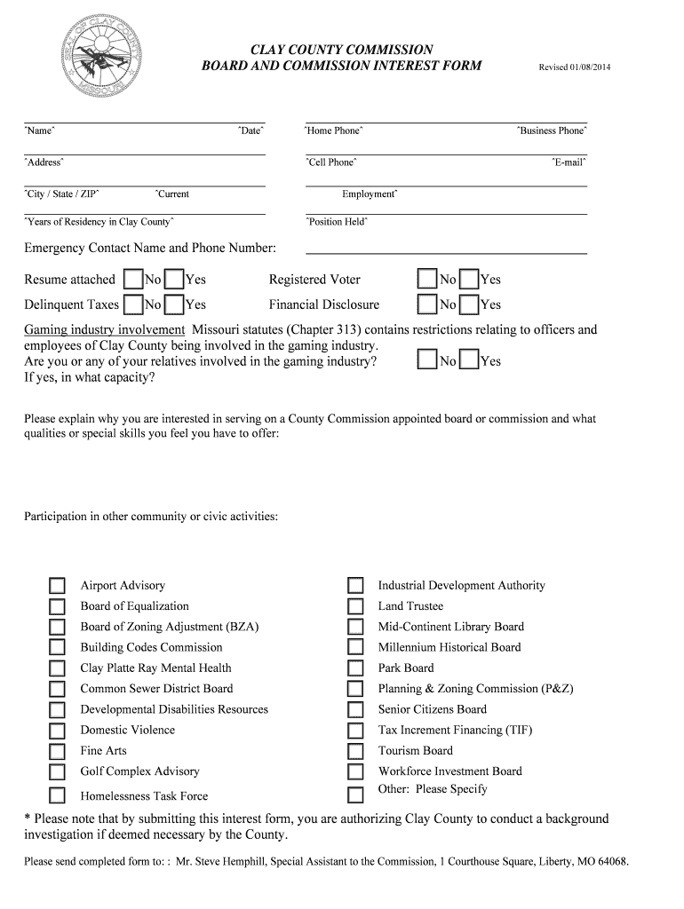 Fillable Online Board and Commission Interest Form Fax Email Print ...