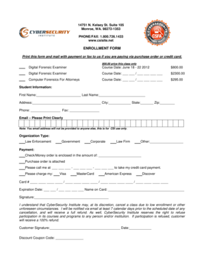 Fillable Online csisite ENROLLMENT FORM - CyberSecurity Institute ...