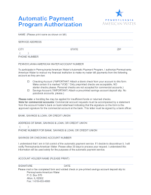 Fillable Online Automatic Payment Authorization Form - American Water Fax Email Print - pdfFiller