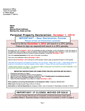 Fillable Online Personal Property Declaration: October 1, 2013 Fax ...