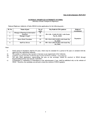 Fillable Online nhai Details - National Highways Authority of India ...
