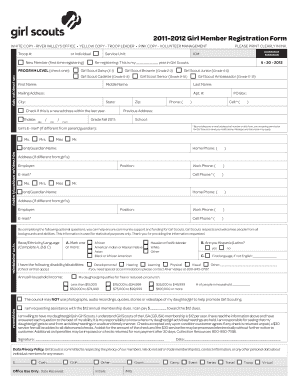 Fillable Online 2011-2012 Girl Member Registration Form - Webs Fax ...