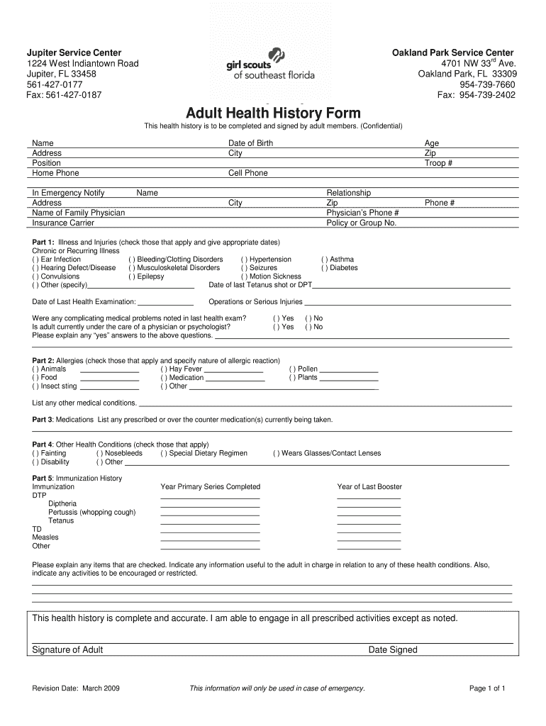 Fillable Online Adult Health History Form Fax Email Print - pdfFiller