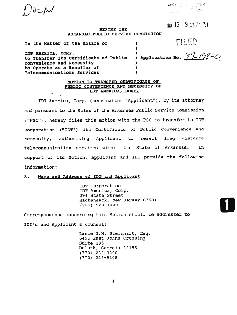 Fillable Online MOTION TO TRANSFER CERTIFICATE OF PUBLIC CONVENIENCE ...