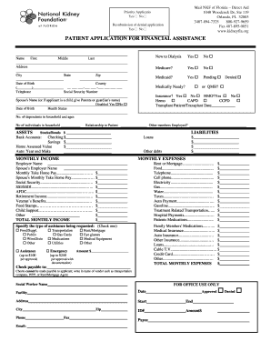 Fillable Online kidney Patient application for financial assistance - National Kidney ...