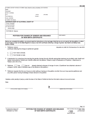 Fillable Online NC-300 PETITION FOR CHANGE OF GENDER AND ... - CEB.com ...
