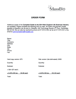 Fillable Online massbio 2014 Complete Guide Order Form - massbio Fax ...