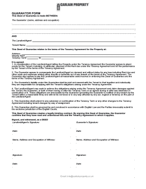 Fillable Online GUARANTOR FORM This Deed of Guarantee is made BETWEEN ...