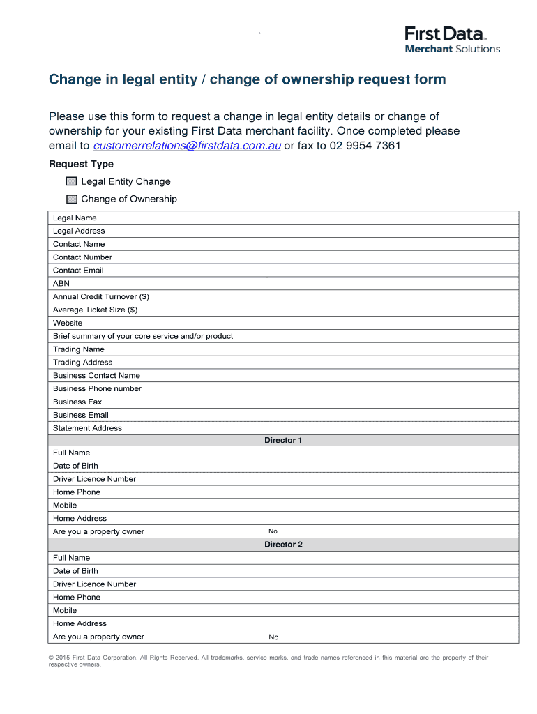 Fillable Online Change in legal entity / change of ownership request ...