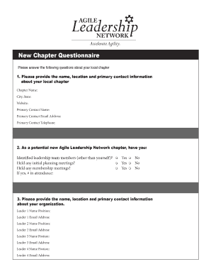 Fillable Online agileleadershipnetwork New Chapter Questionnaire ...