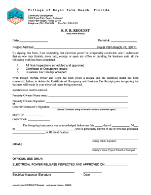 Fillable Online E P R Request - Early Power Release 030609doc Fax Email ...