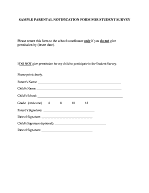 Fillable Online SAMPLE PARENTAL NOTIFICATION FORM FOR STUDENT SURVEY ...