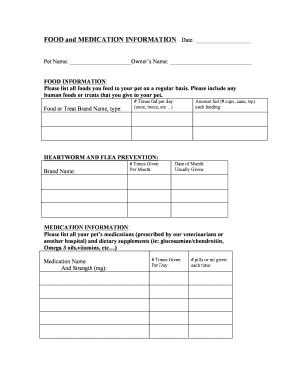 Fillable Online FOOD and MEDICATION INFORMATION Fax Email Print - pdfFiller