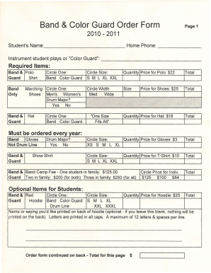 Fillable Online Band & Color Guard Order Form Fax Email Print - pdfFiller